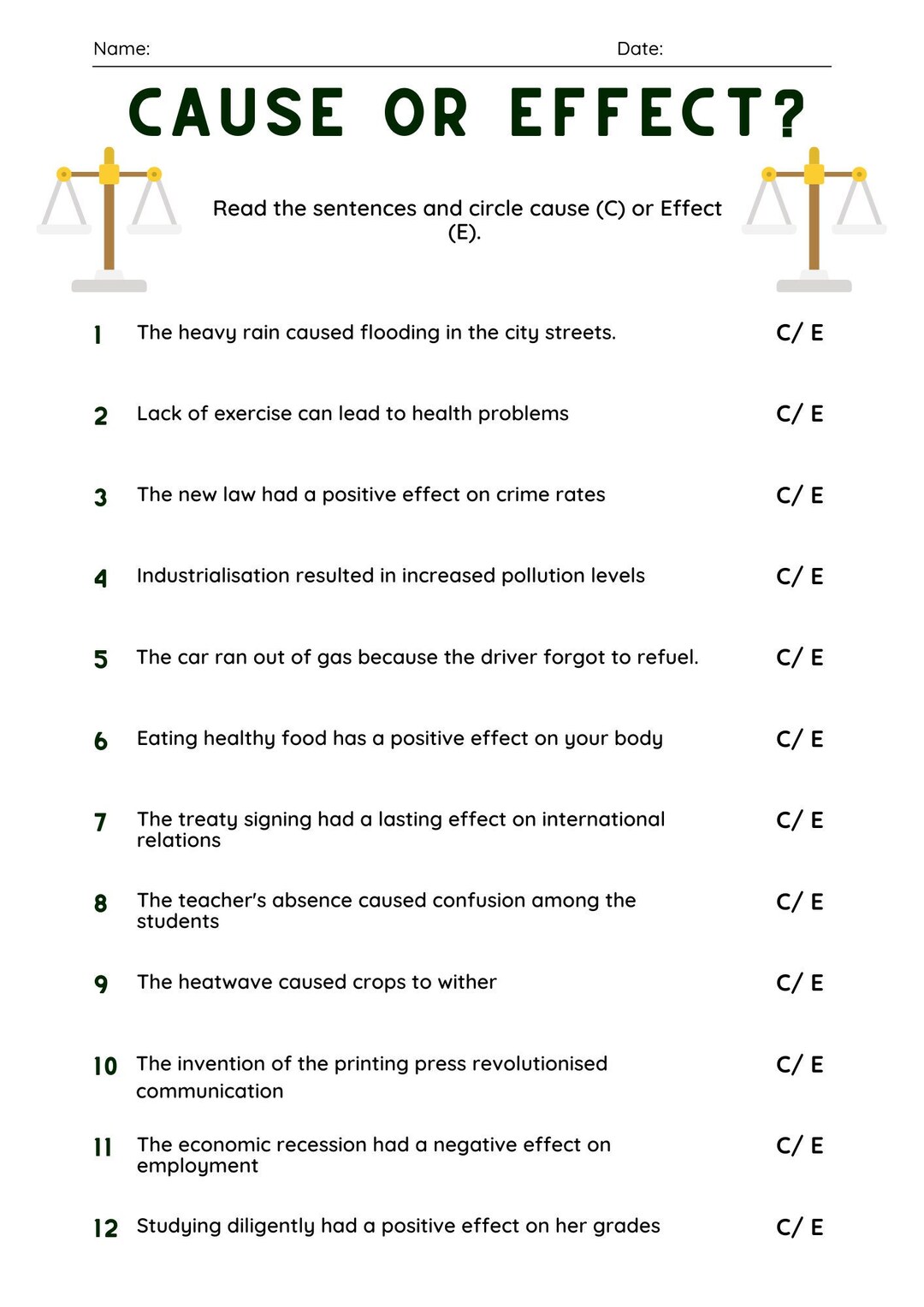 Cause or Effect Activity - Etsy