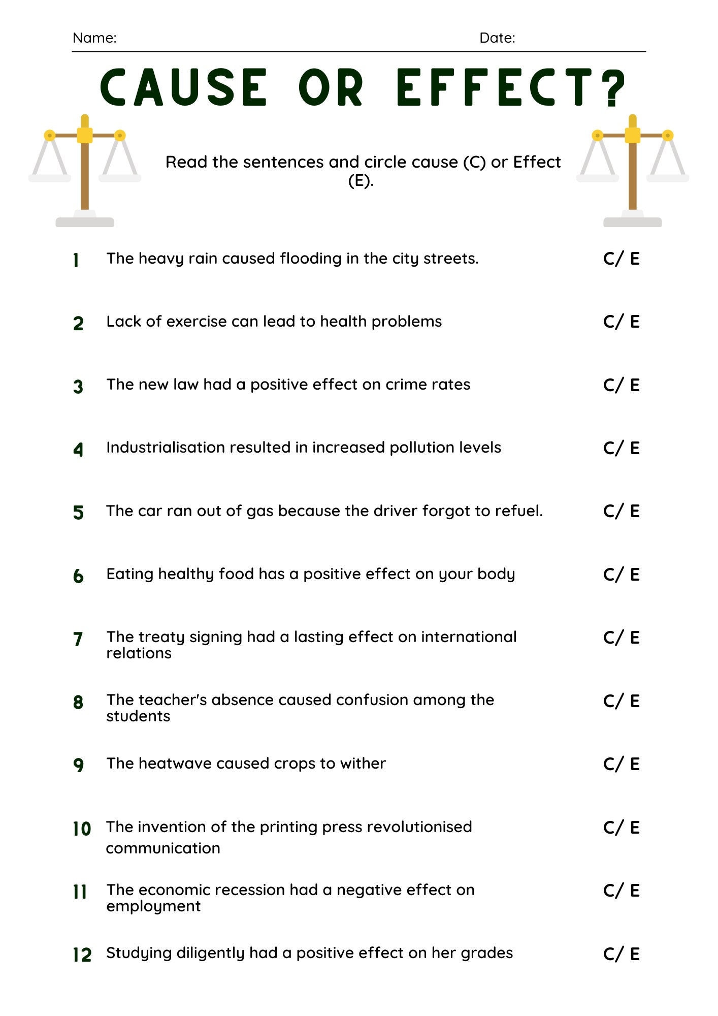 Cause or Effect Activity - Etsy