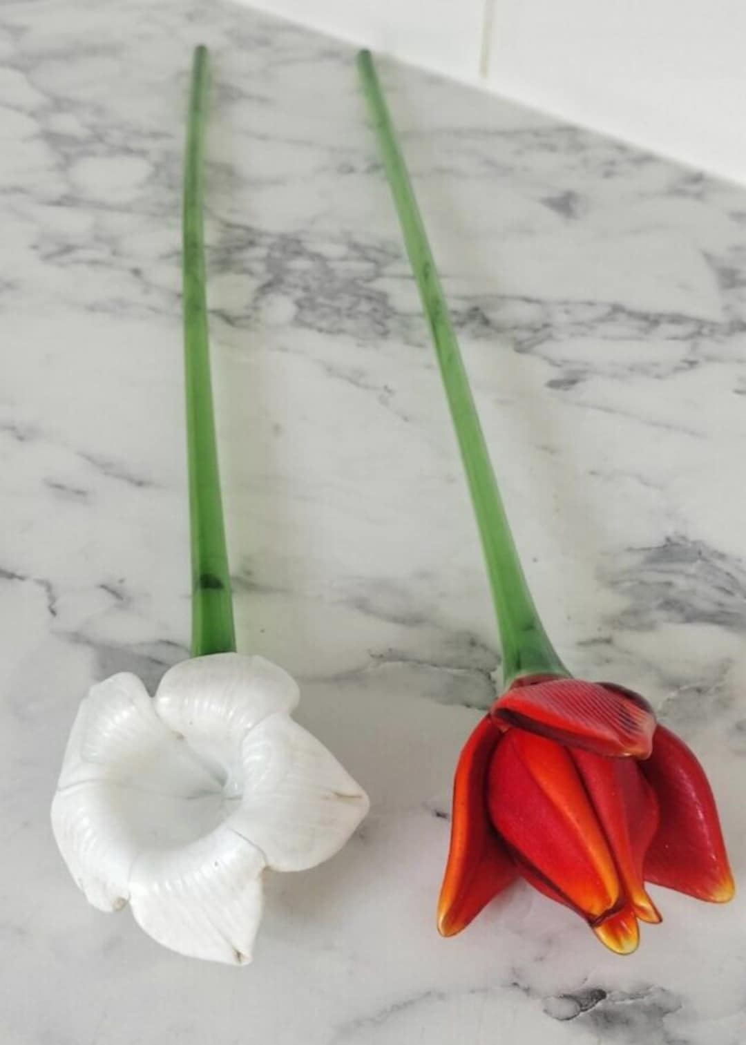 Vintage Murano Hand Blown Glass Long Stem Flowers for Vase Interior ...