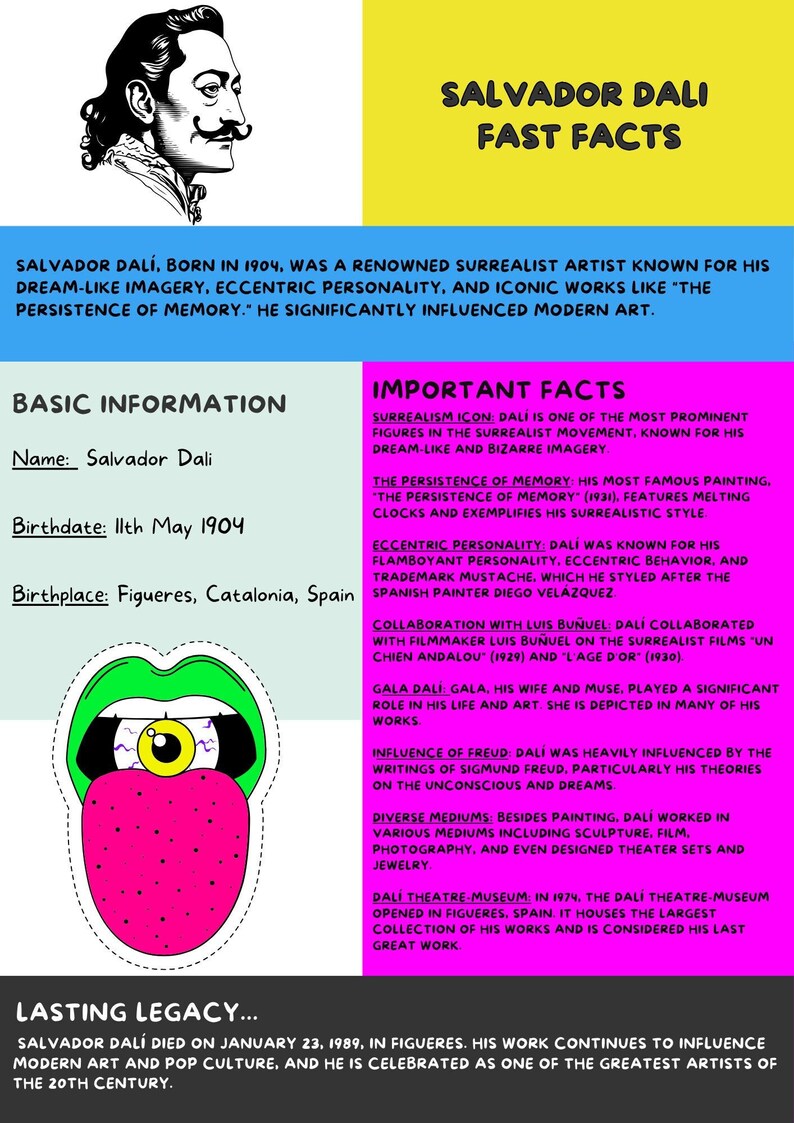 Salvador Dali Fact File - Etsy