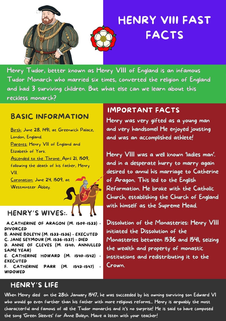 The Tudors: Henry VIII Fact File - Etsy