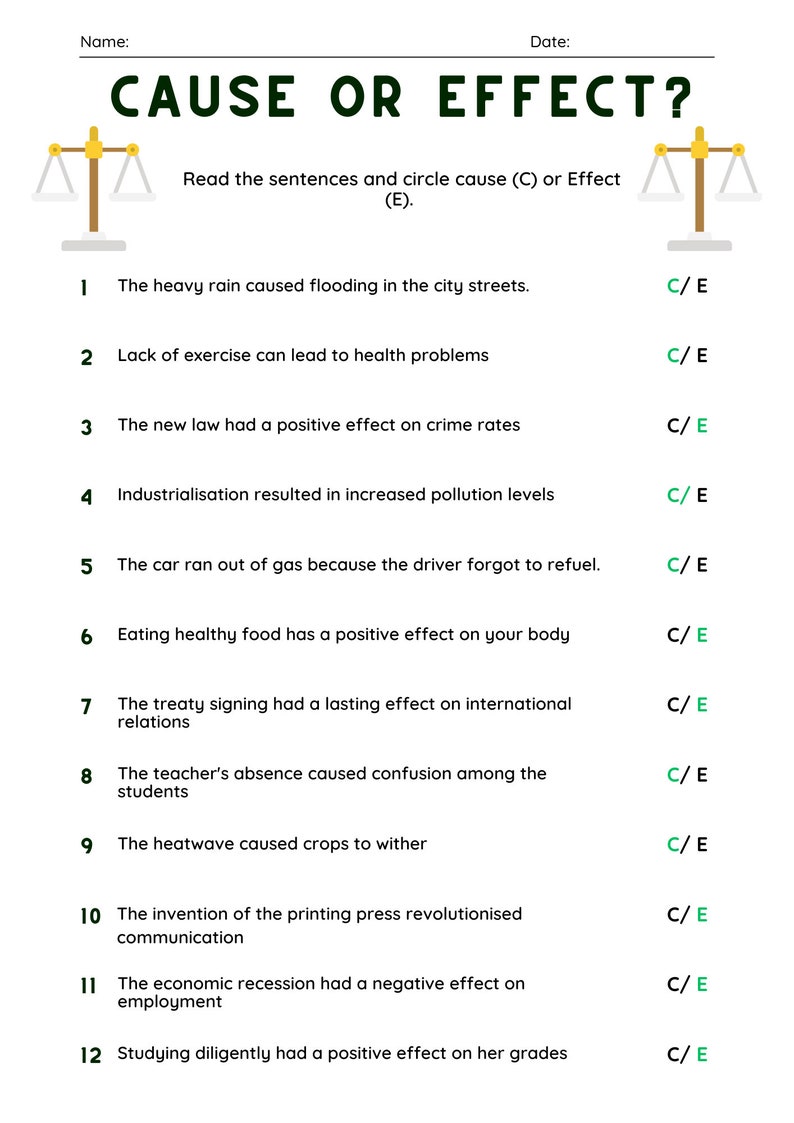 Cause or Effect Activity - Etsy