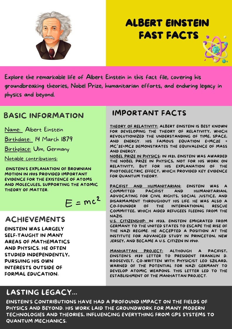 Einstein Fact File - Etsy