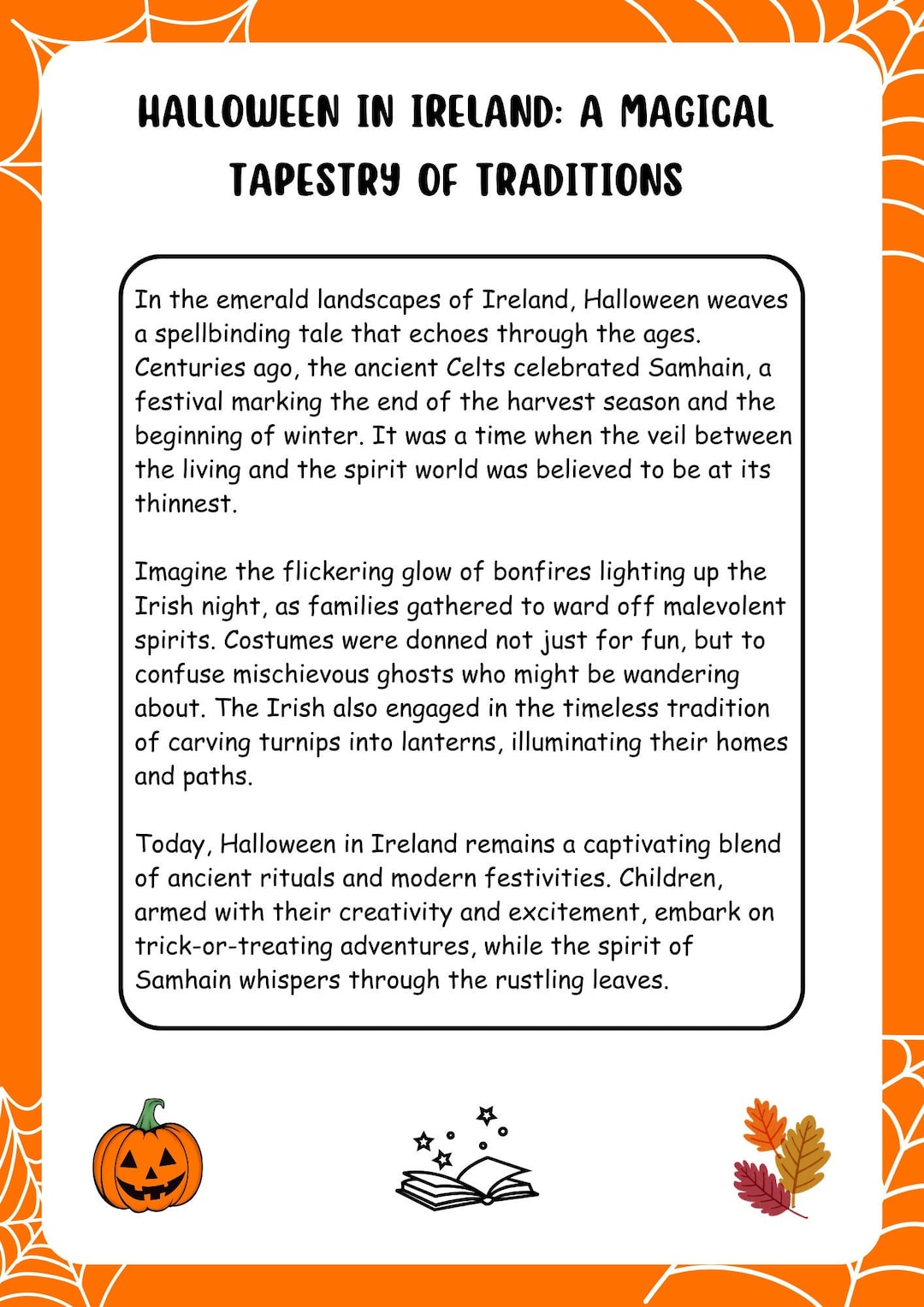 Halloween in Ireland Comprehension Task - Etsy