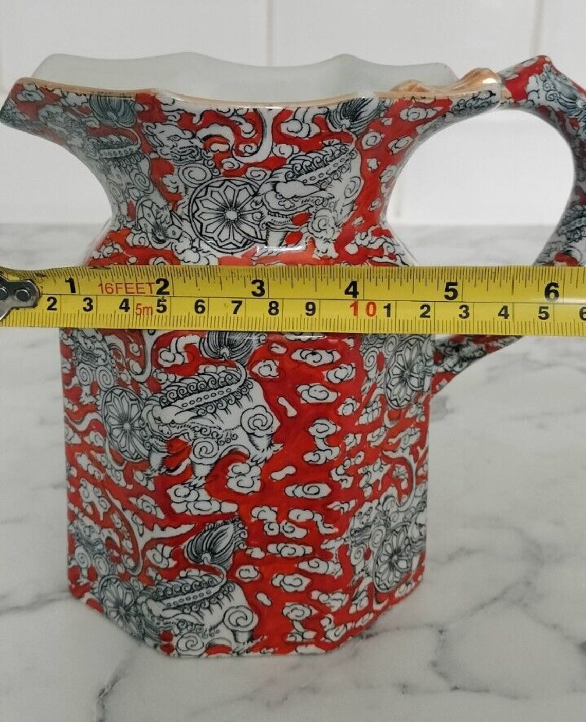 Antique Victorian Masons Jug Extra Large Foo Dog Red Chinoiserie Rare ...