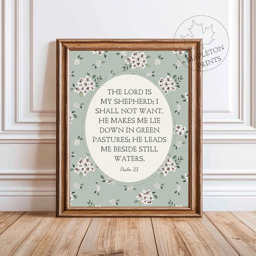 Psalm 23 Print, Printable Vintage Floral Bible Verse Wall Art, Digital ...