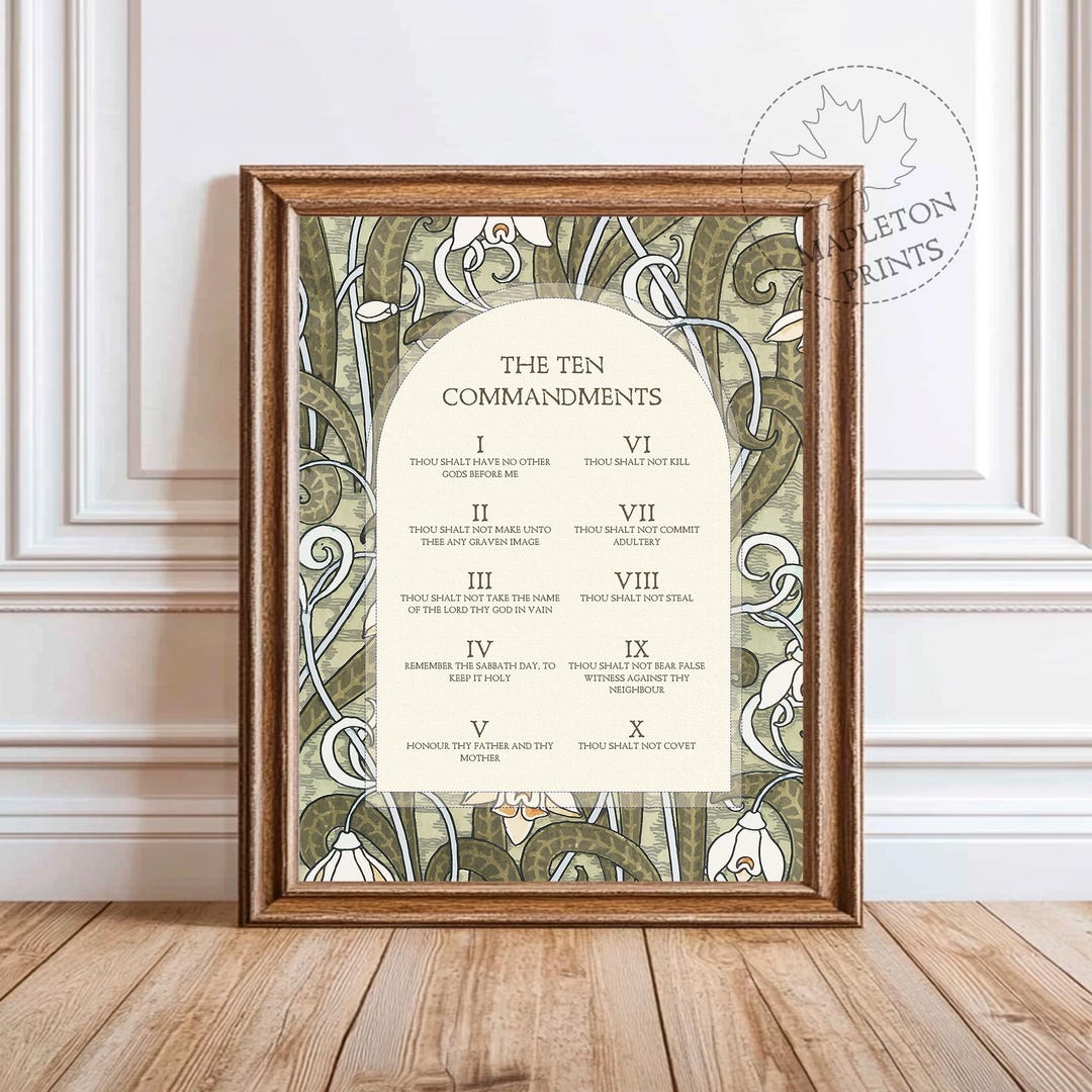 Ten Commandments Print, Printable Vintage Christian Wall Art, Digital ...
