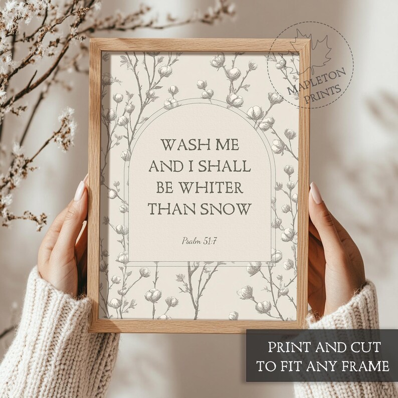 Psalm 51 7 Laundry Room Art, Printable Whiter Than Snow Scripture Print ...
