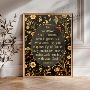 Bible Verse Print, Printable Micah 6 8 Vintage Floral Wall Art, Digital ...