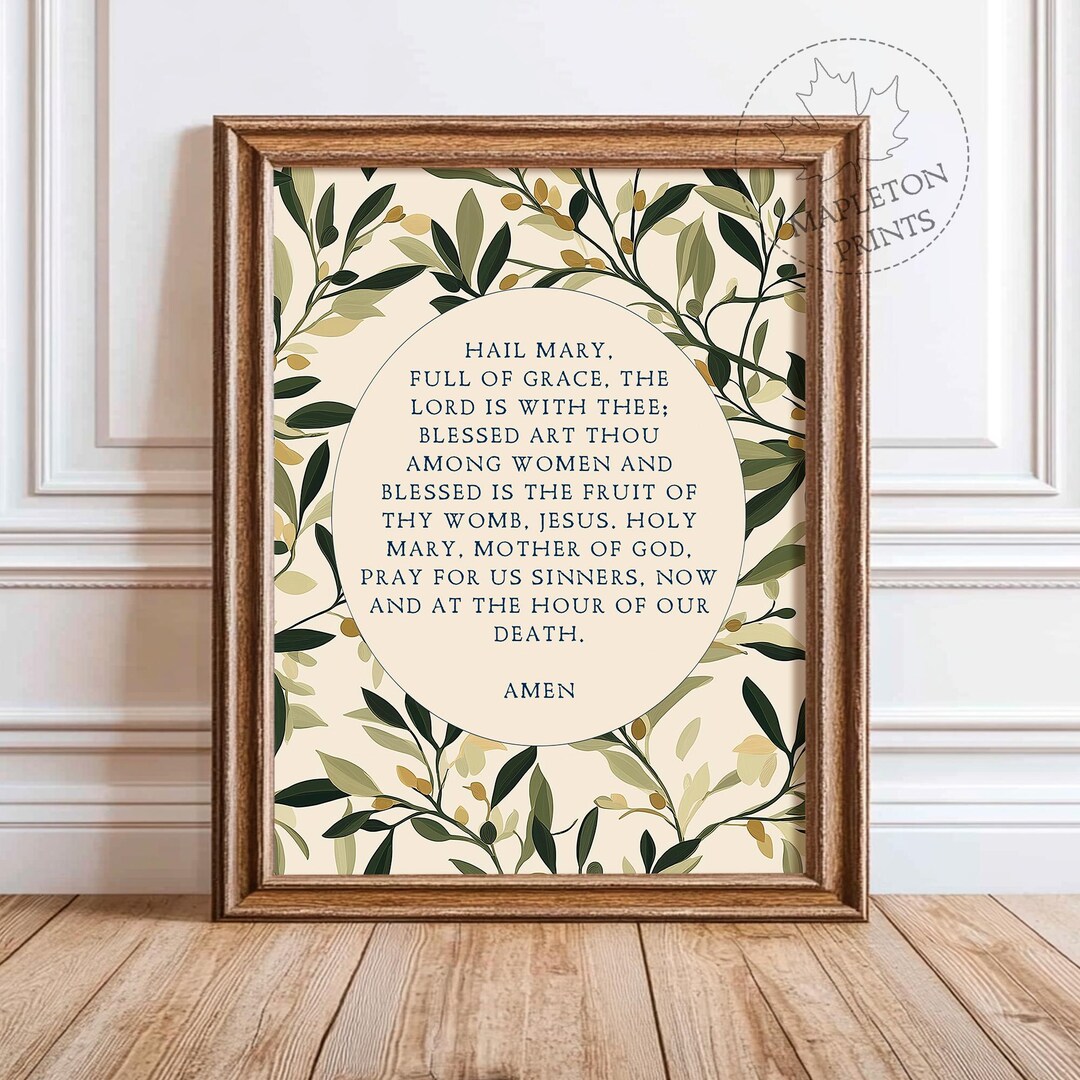 Hail Mary Prayer Print, Catholic Wall Art, Printable Olive Modern ...