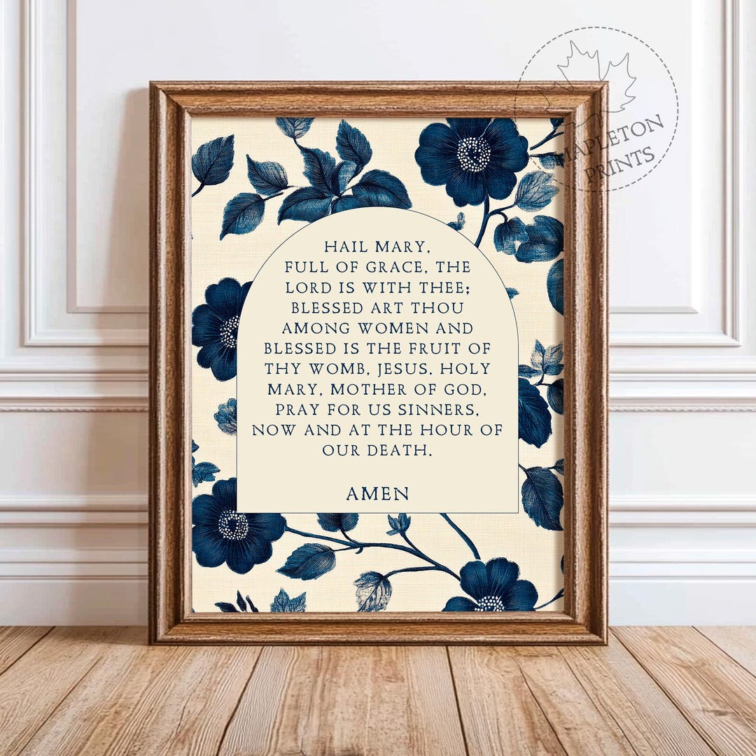 Hail Mary Prayer Print: Vintage Floral Catholic Wall Art (digital ...