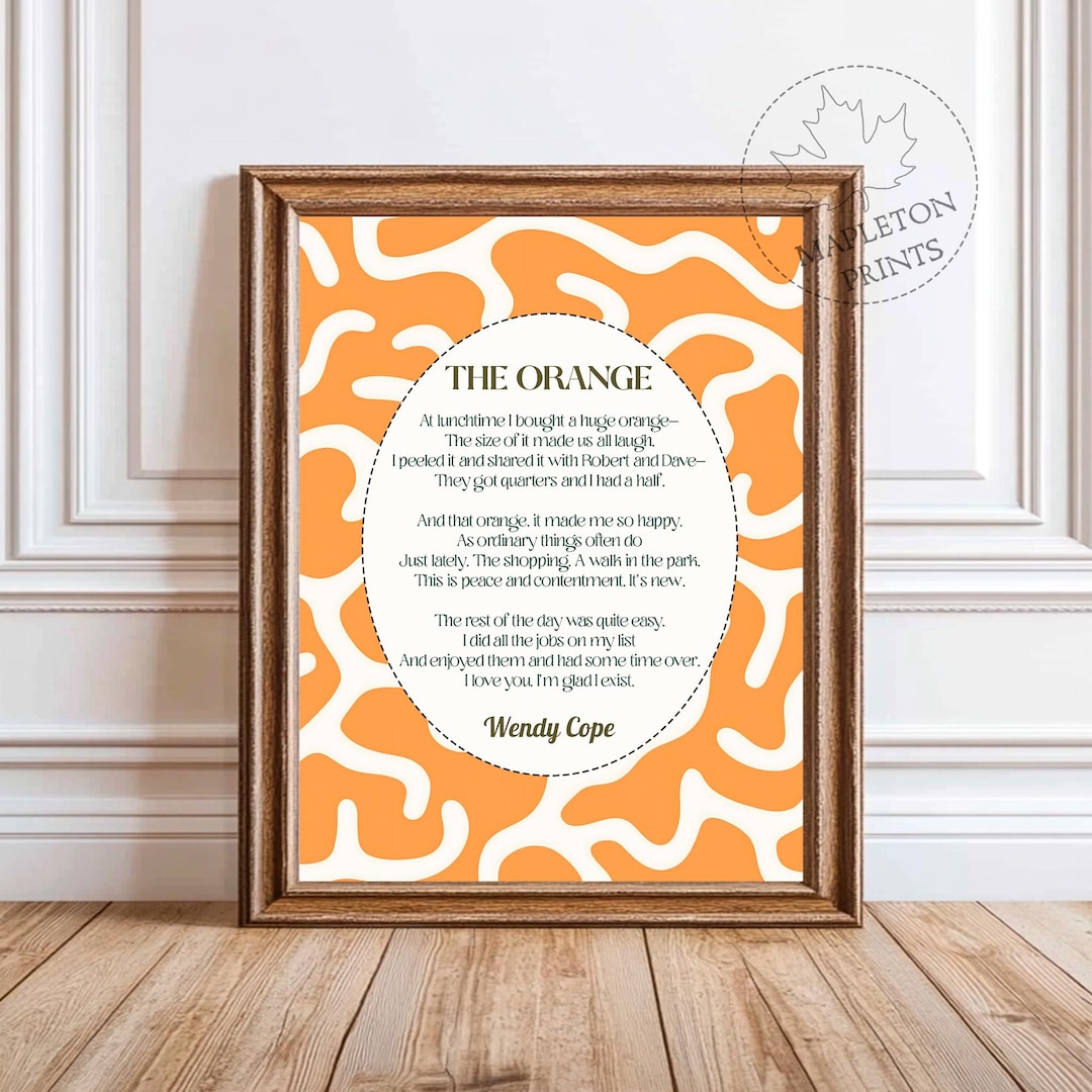 The Orange Poem Print, Printable Wendy Cope Quote Wall Art, Digital ...