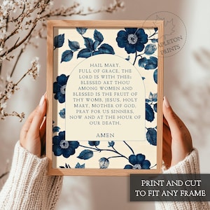 Hail Mary Prayer Print: Vintage Floral Catholic Wall Art (digital ...