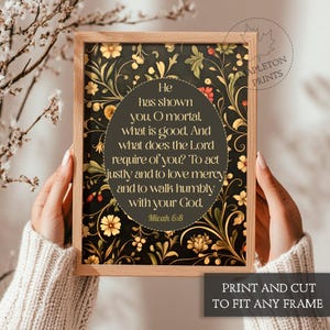 Bible Verse Print, Printable Micah 6 8 Vintage Floral Wall Art, Digital ...