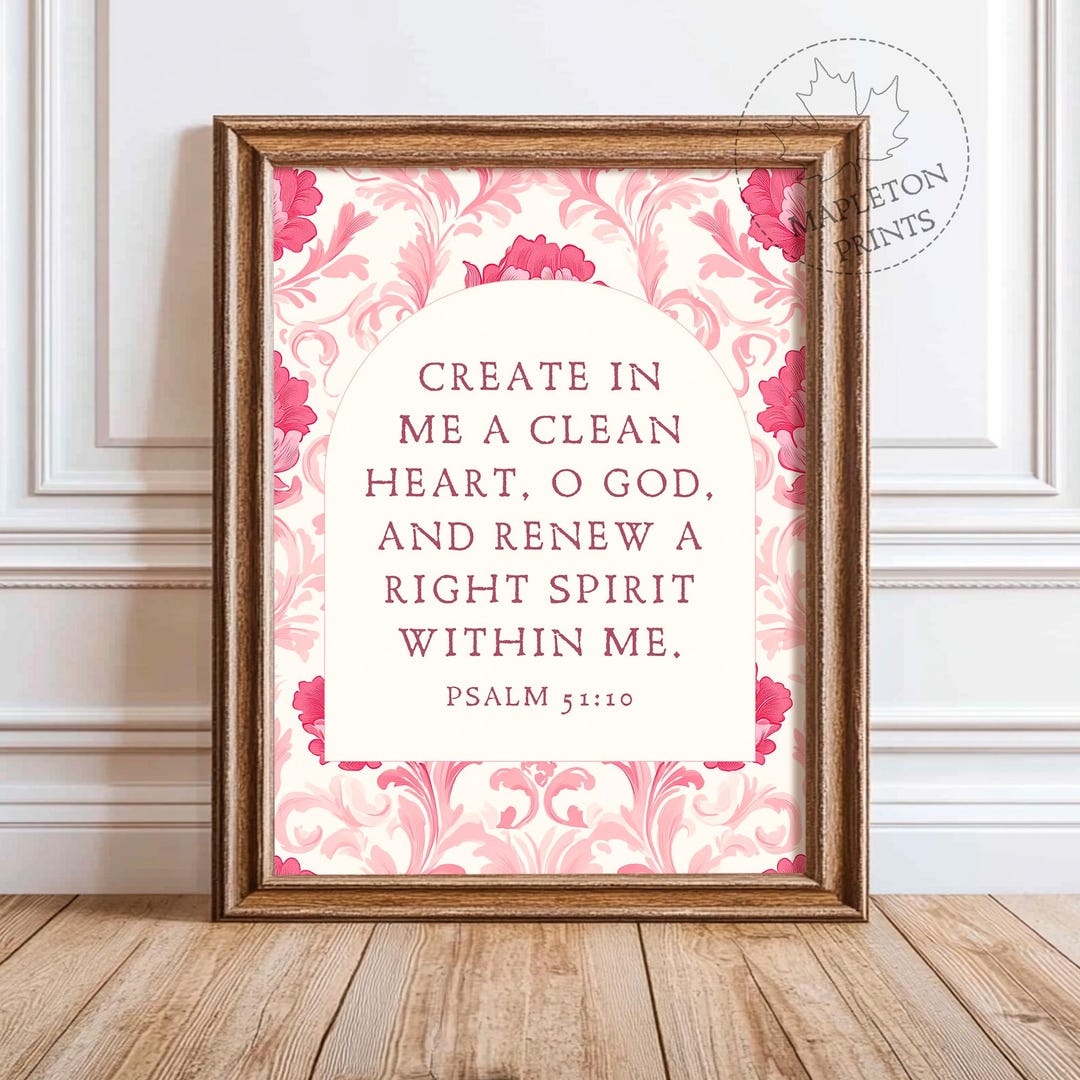 Psalm 51 10 Print, Printable Vintage Scripture Wall Art, Digital ...