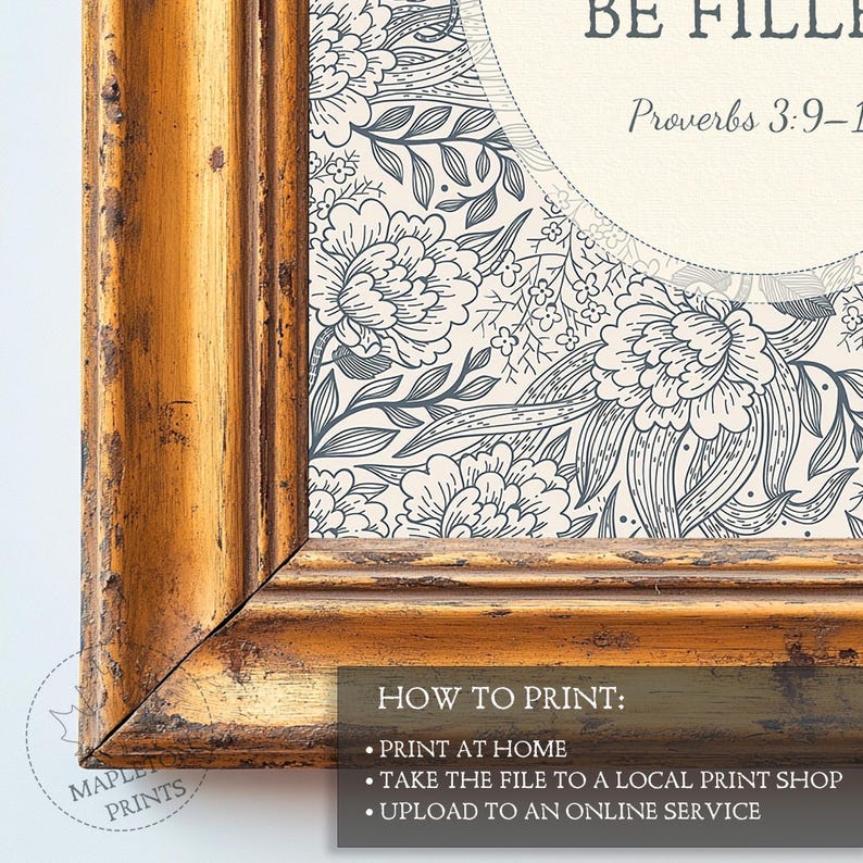 Proverbs 3 9 10 Print, Printable Vintage Bible Verse Wall Art, Digital ...