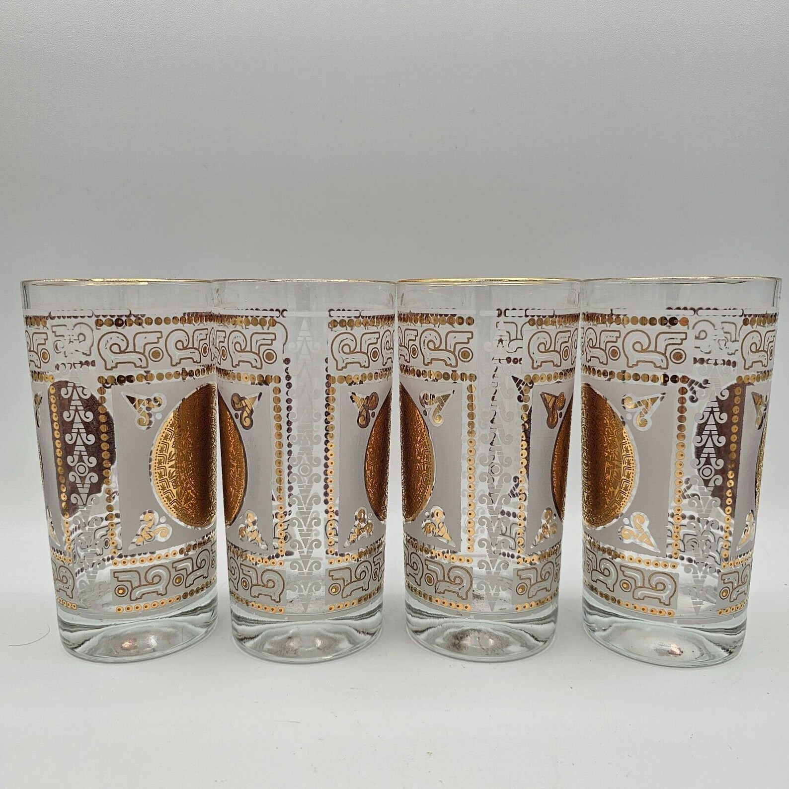 Hazel Atlas Gold Medallion Aztec Calendar Set of 8 Highball Glasses ...