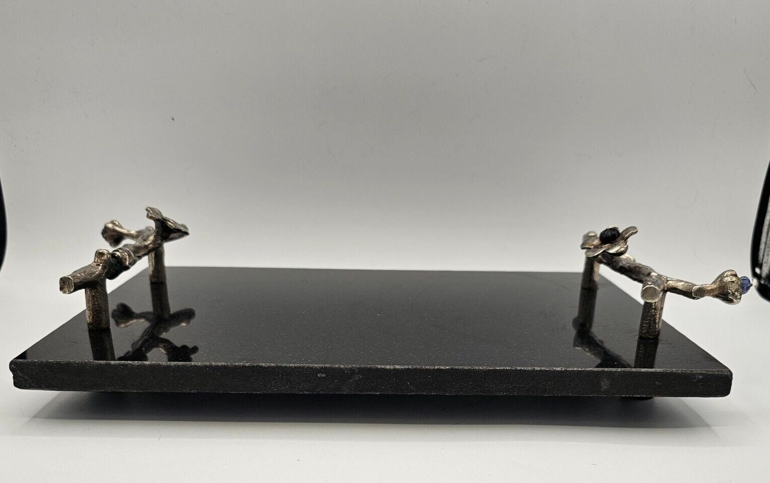 Black Marble Slab Cheese Tray With White Metal Handles - Etsy