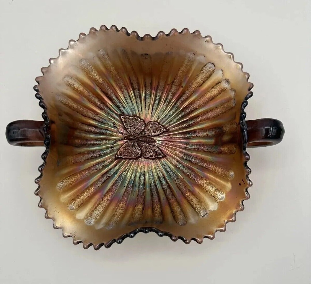 Fenton Carnival Glass Iridescent Purple Butterfly Candy Dish - Etsy