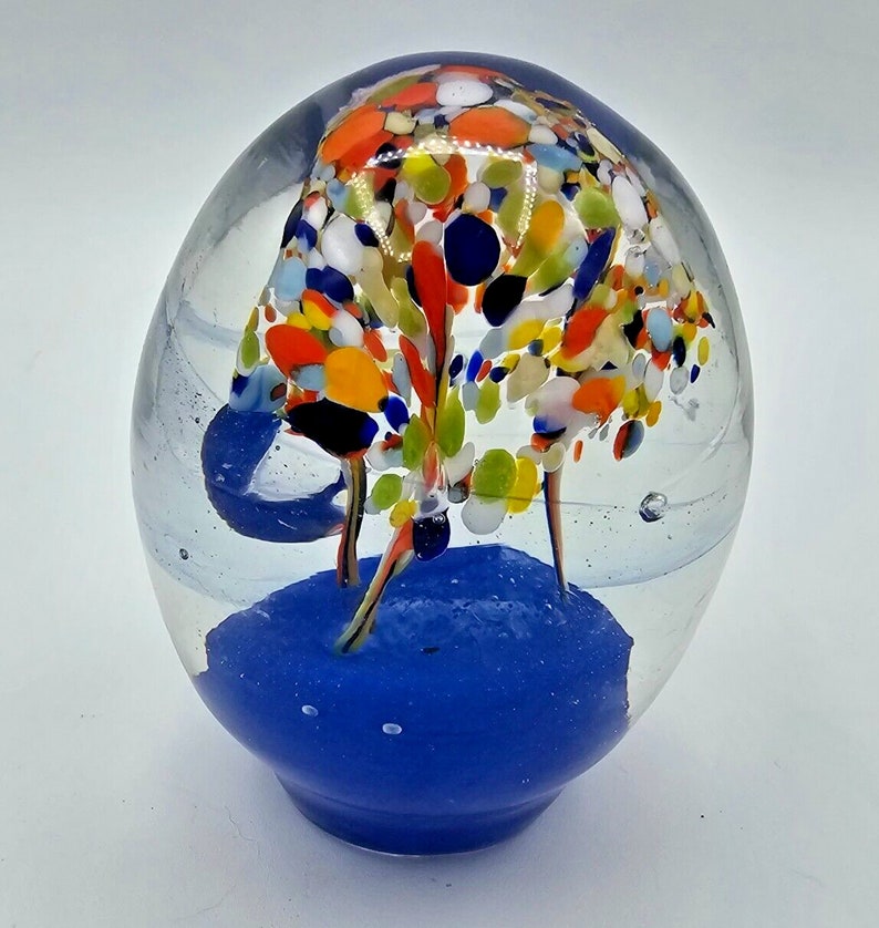 Handblown Glass Paperweight Confetti Tree Scene on Blue Base - Etsy