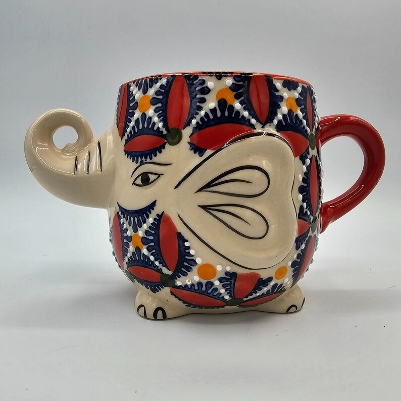 Yokohama Studio Miyabi 3D Elephant Floral Embossed Ceramic Mug Trunk Up ...