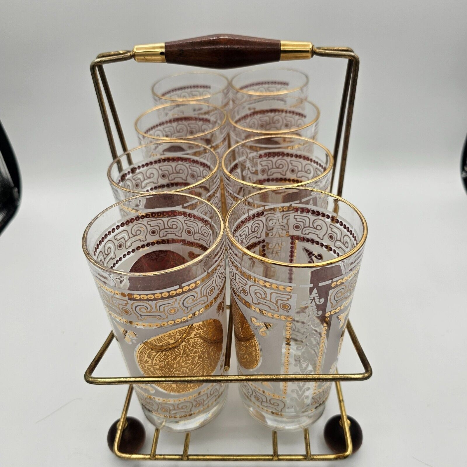 Hazel Atlas Gold Medallion Aztec Calendar Set of 8 Highball Glasses ...