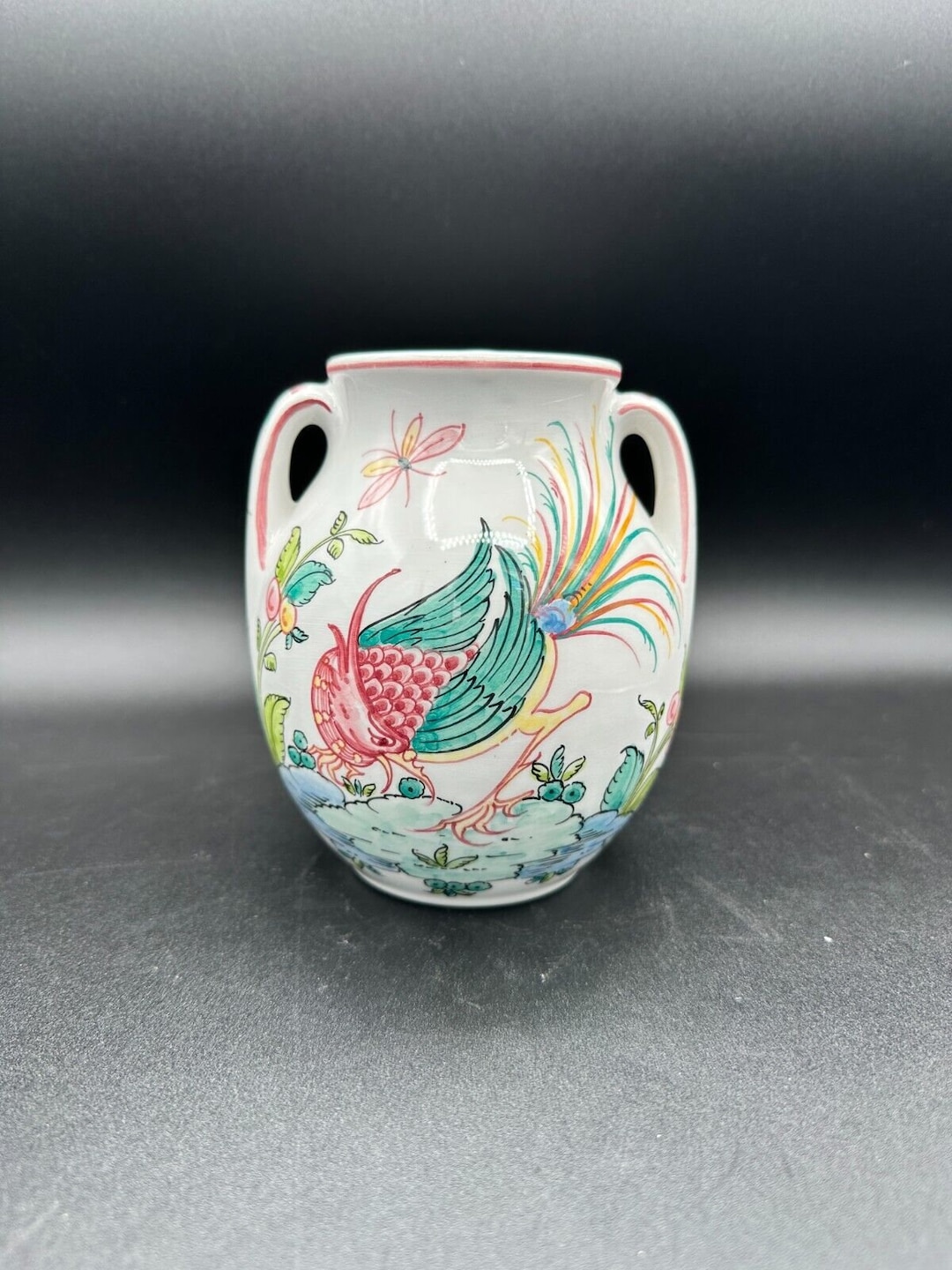 Hand Painted Anfora Agueda Portuguese Bird and Floral Numbered Vintage ...