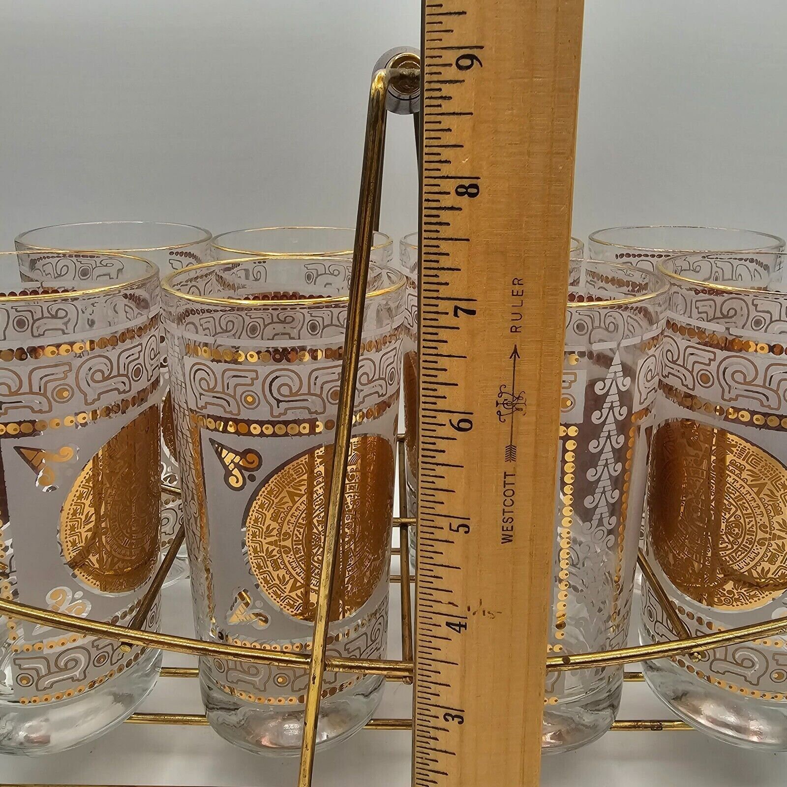 Hazel Atlas Gold Medallion Aztec Calendar Set of 8 Highball Glasses ...