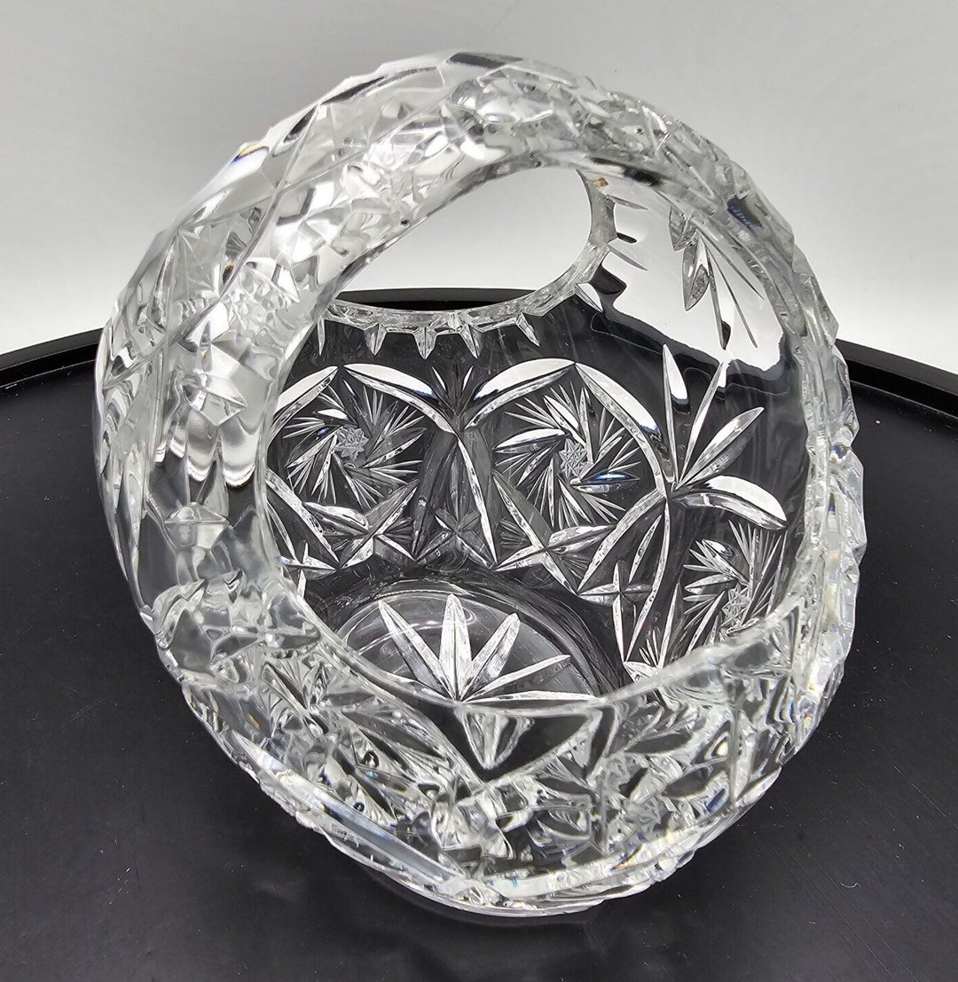Hand Cut Crystal Basket Swirly Flowers Small - Etsy