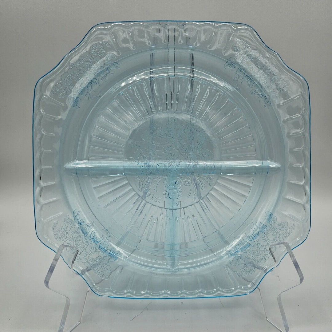 Anchor Hocking Glass Blue Mayfair Octagon Serving Tray 3 - Etsy