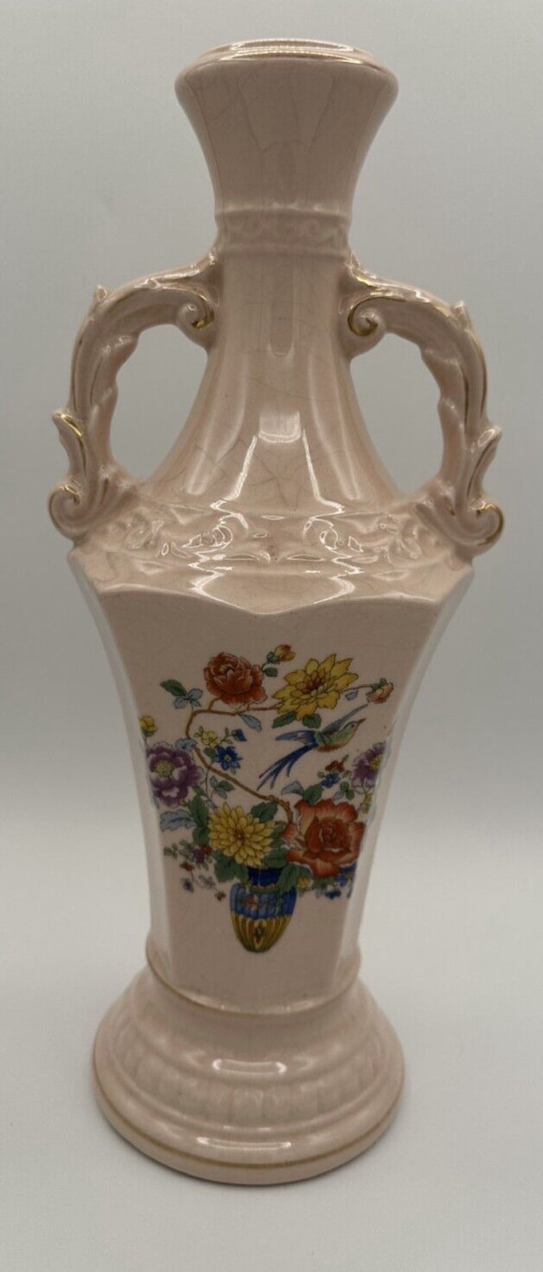 Victorian Hand Painted Table Lamp Base-body Ceramic Pink ~ Floral and ...