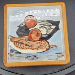 Hand Painted Tiles With Ducks in Wood Frames Signed Jim - Etsy
