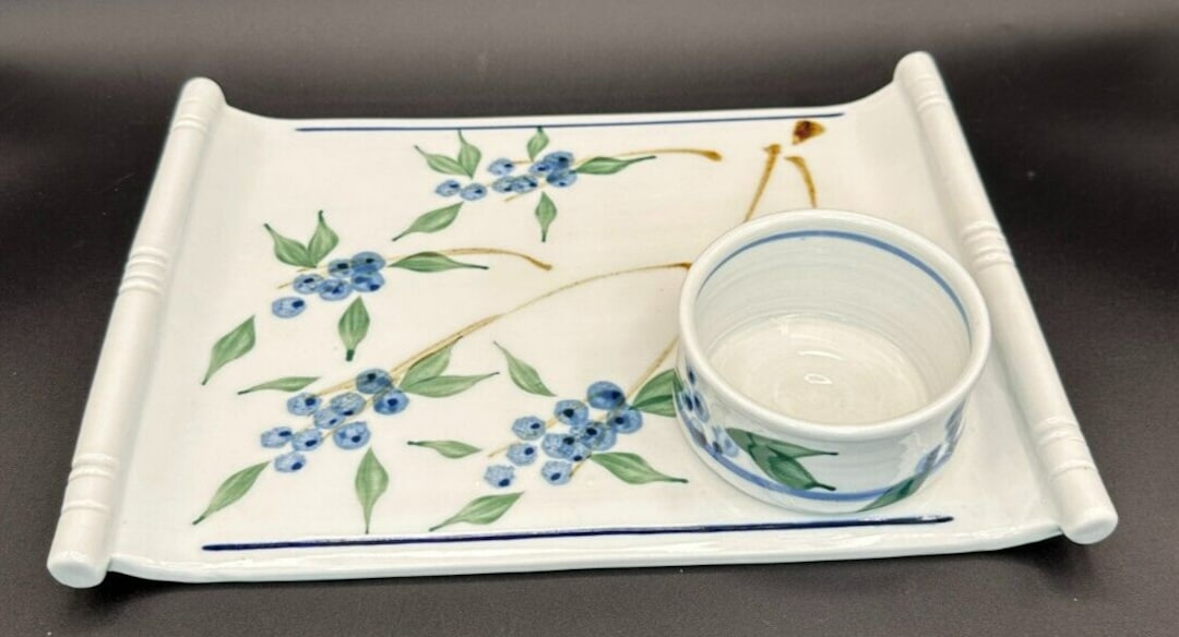 Georgetown Pottery Blueberry Pattern Rectangle Serving Platter and Bowl ...