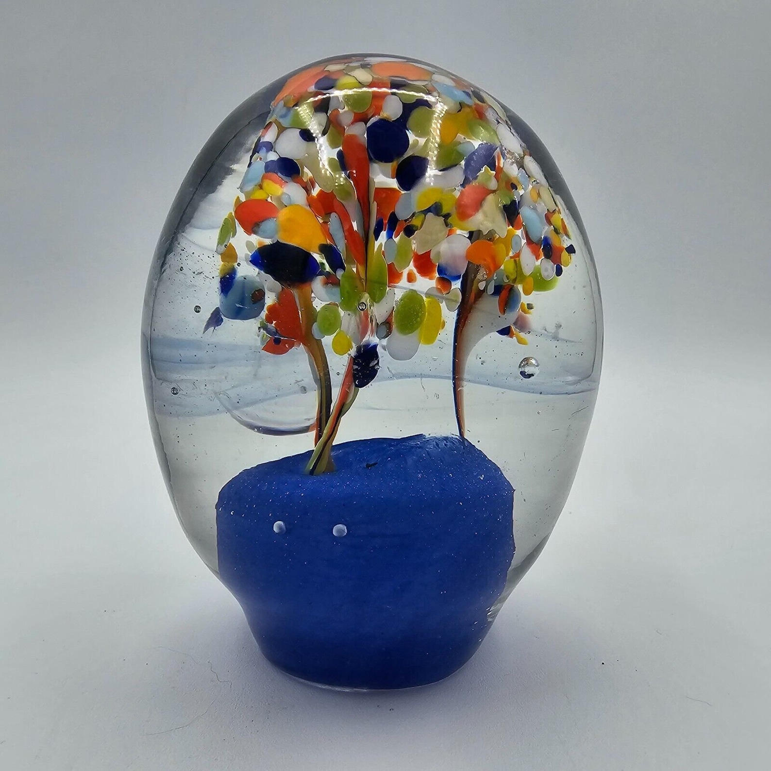 Handblown Glass Paperweight Confetti Tree Scene on Blue Base - Etsy