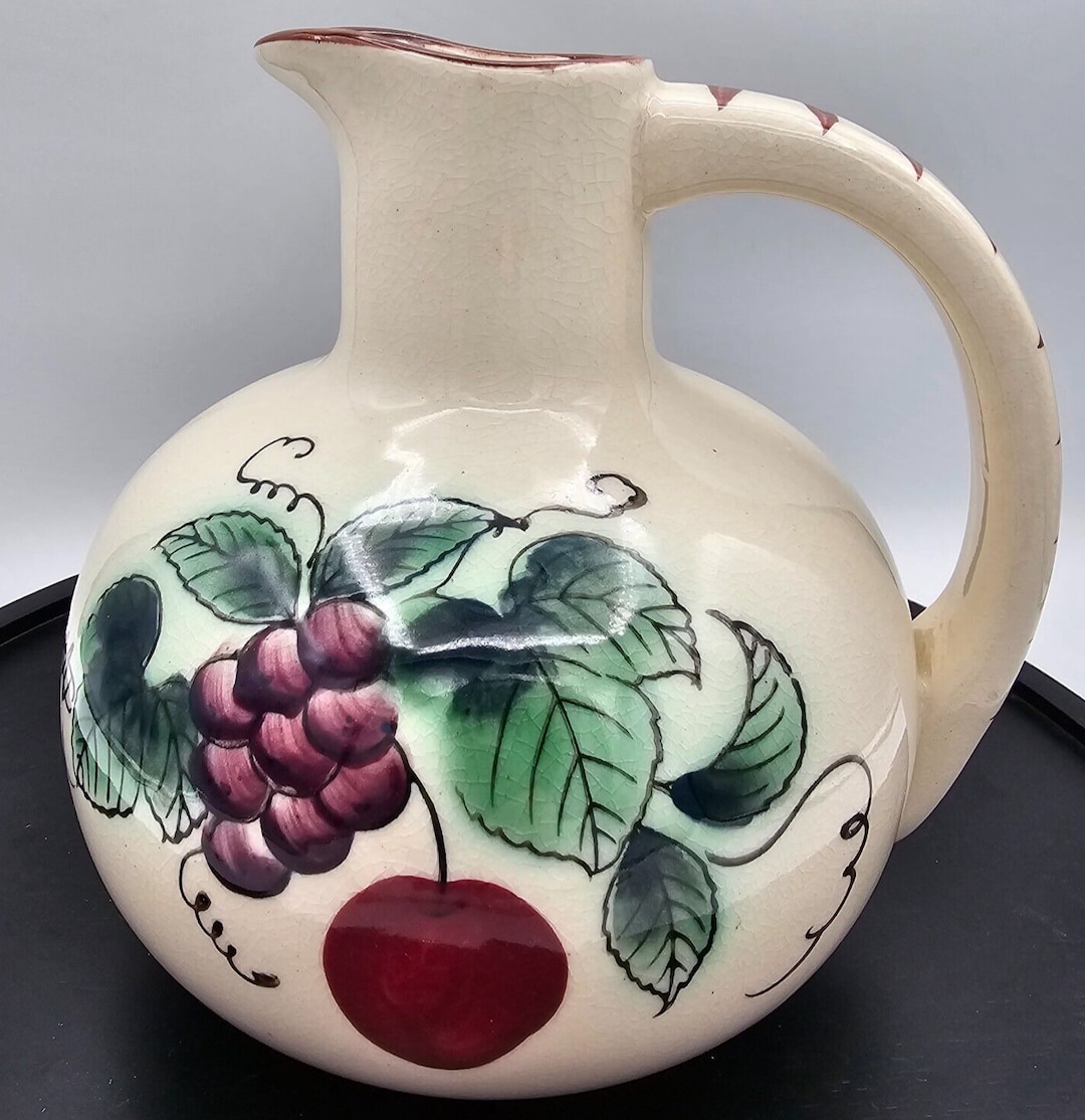 Hand Painted Ceramic Pottery Pitcher Fruit Grapes Plums - Etsy