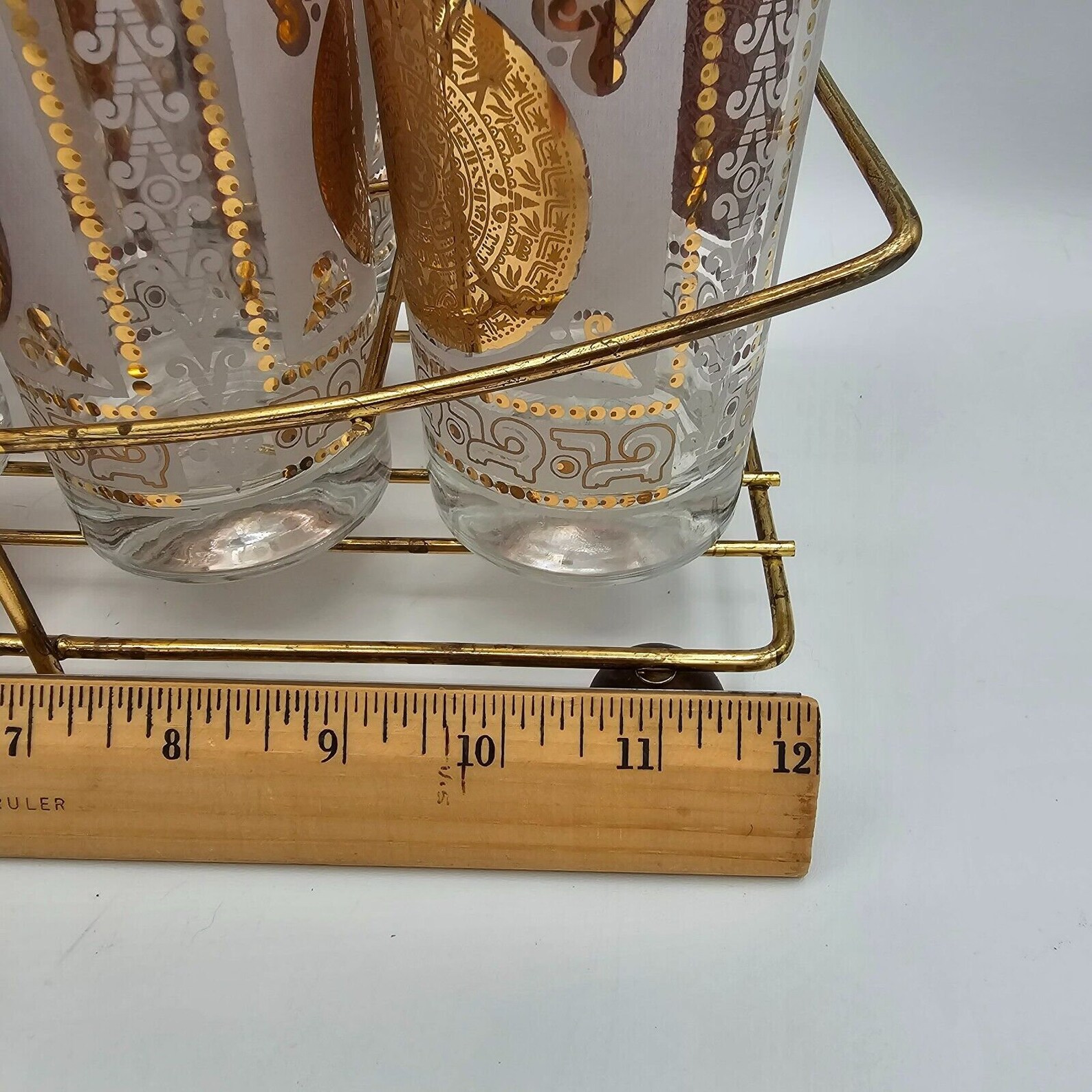 Hazel Atlas Gold Medallion Aztec Calendar Set of 8 Highball Glasses ...