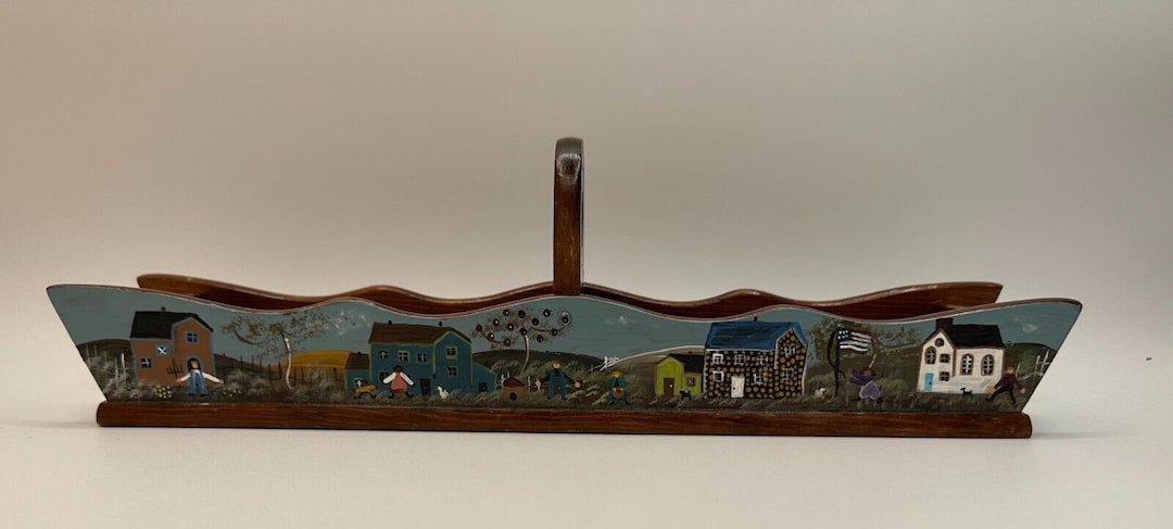 Hand Painted Wooden Cracker Display for Company Village Country Scene ...