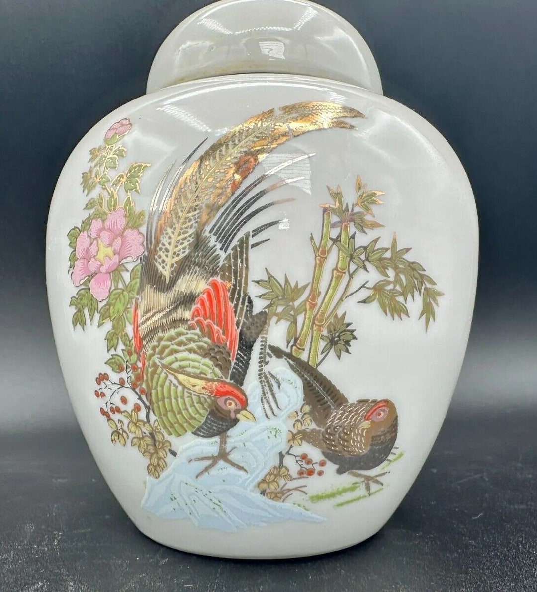 Chinese White Pheasants Vintage Tea Jar With Lid - Etsy