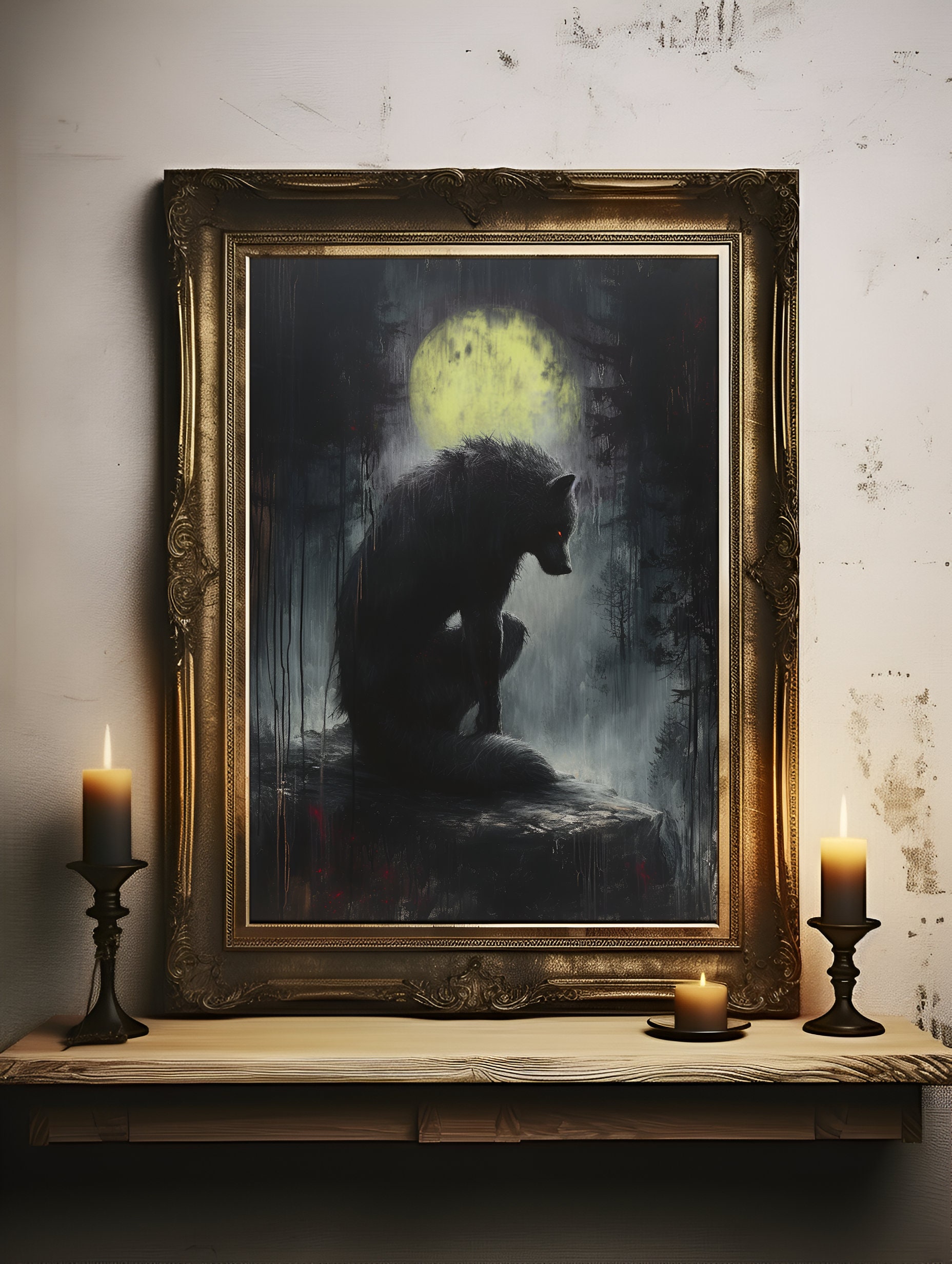Werewolf Art Print, Wolf Poster, Gothic Home Decor, Oil Painting Print ...