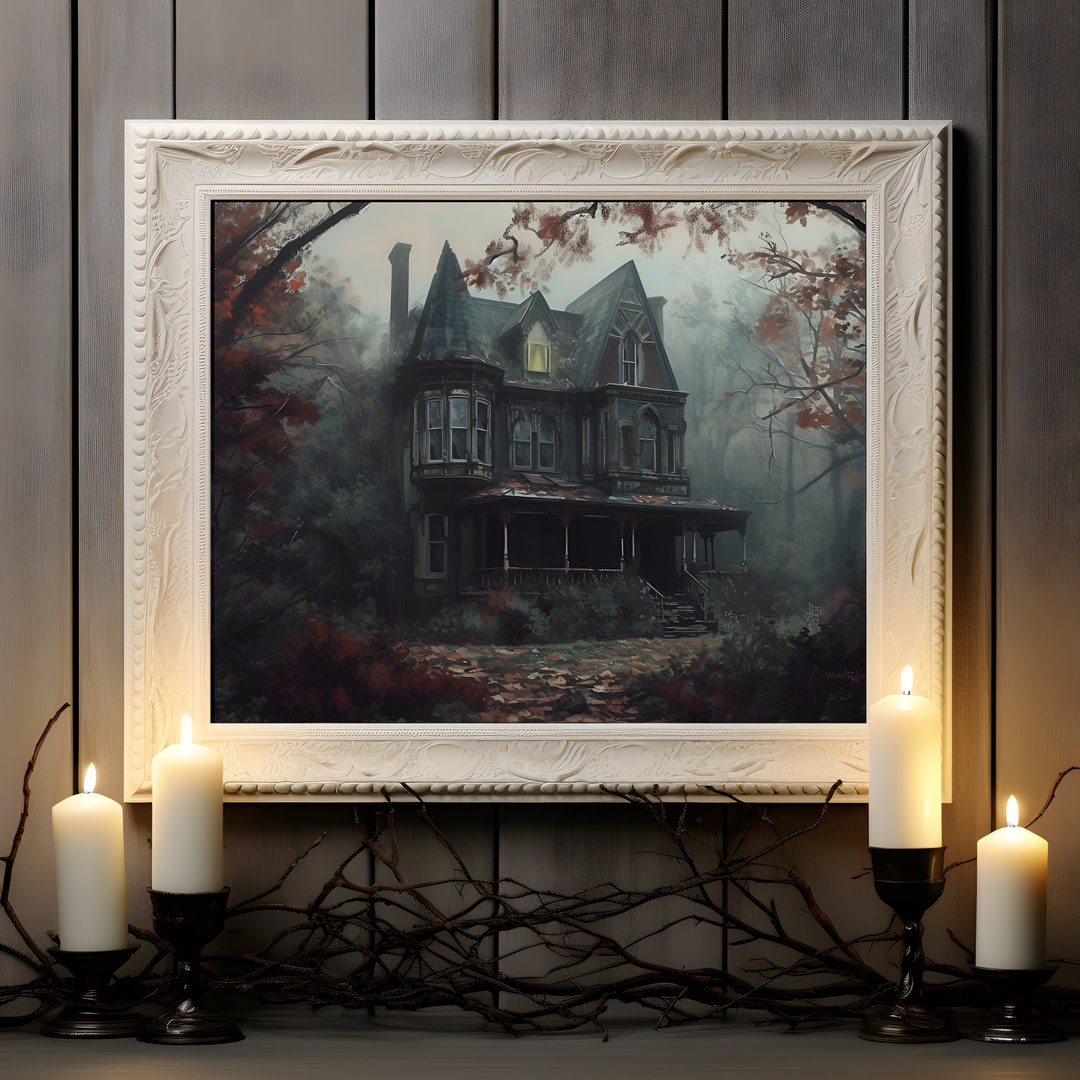 Haunted House Wall Art, Spooky House Poster, Gothic Art, Halloween ...