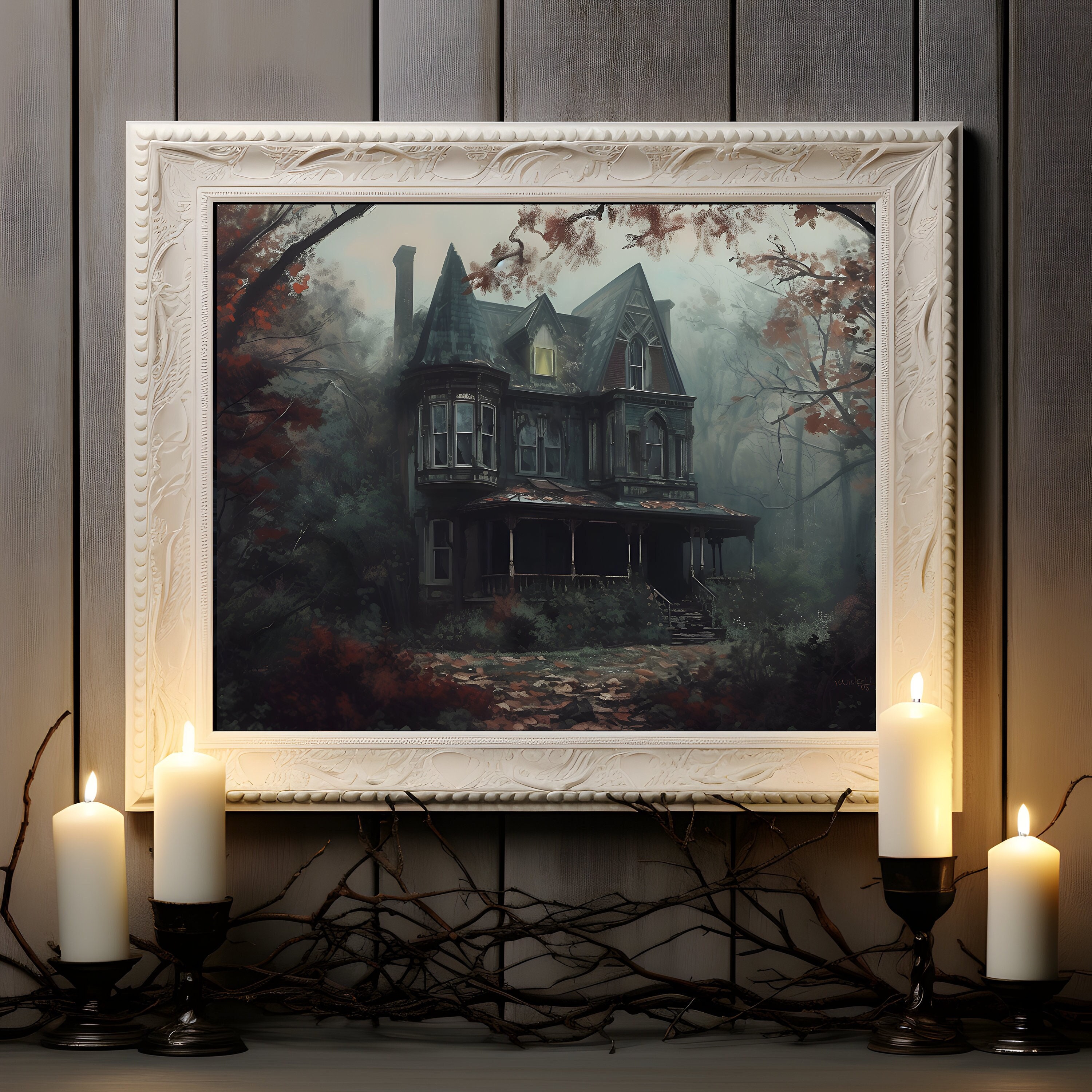 Haunted House Wall Art, Spooky House Poster, Gothic Art, Halloween ...