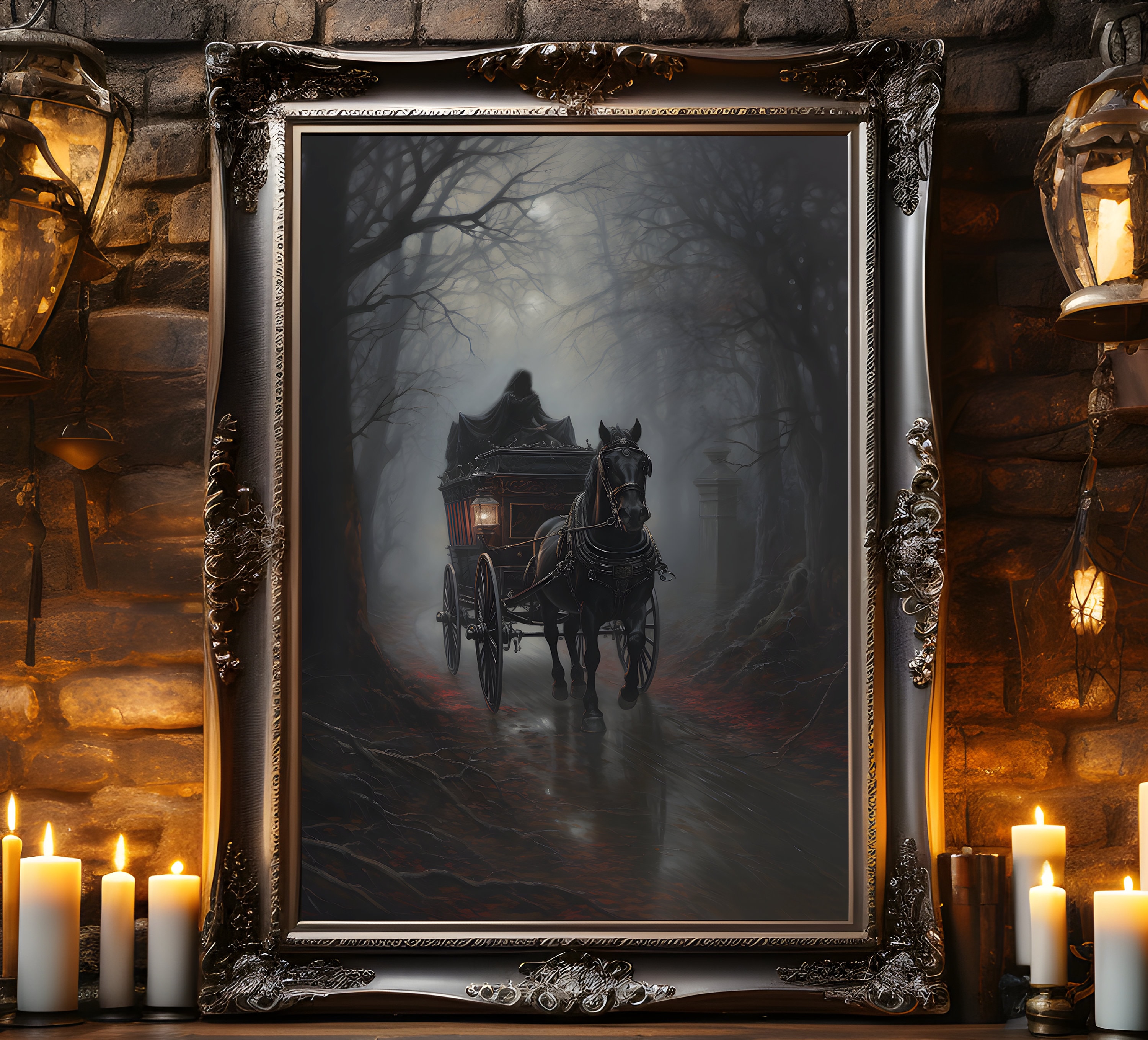 Horse Drawn Carriage, midnight Carriage Ride, Victorian Print, Gothic ...