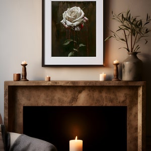 Blood Stained White Rose Print, Gothic Flower Poster, Dark Floral ...