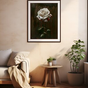 Blood Stained White Rose Print, Gothic Flower Poster, Dark Floral ...