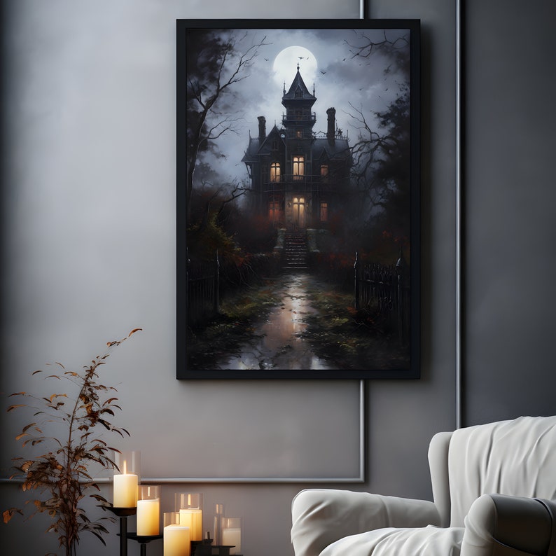 A Gothic Abode, Haunted House Print, Gothic House Poster, Gothic Art ...
