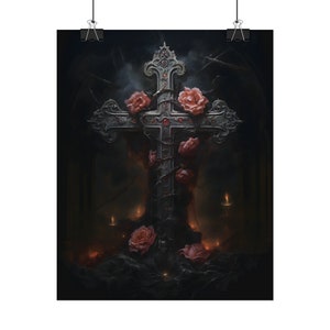 Gothic Cross Poster, Art Poster Print, Goth Home Decor, Gift Idea For ...