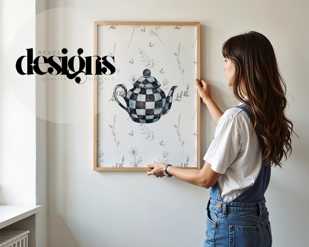 Checkered Teapot Wall Art | Black and White Kitchen Printable ...