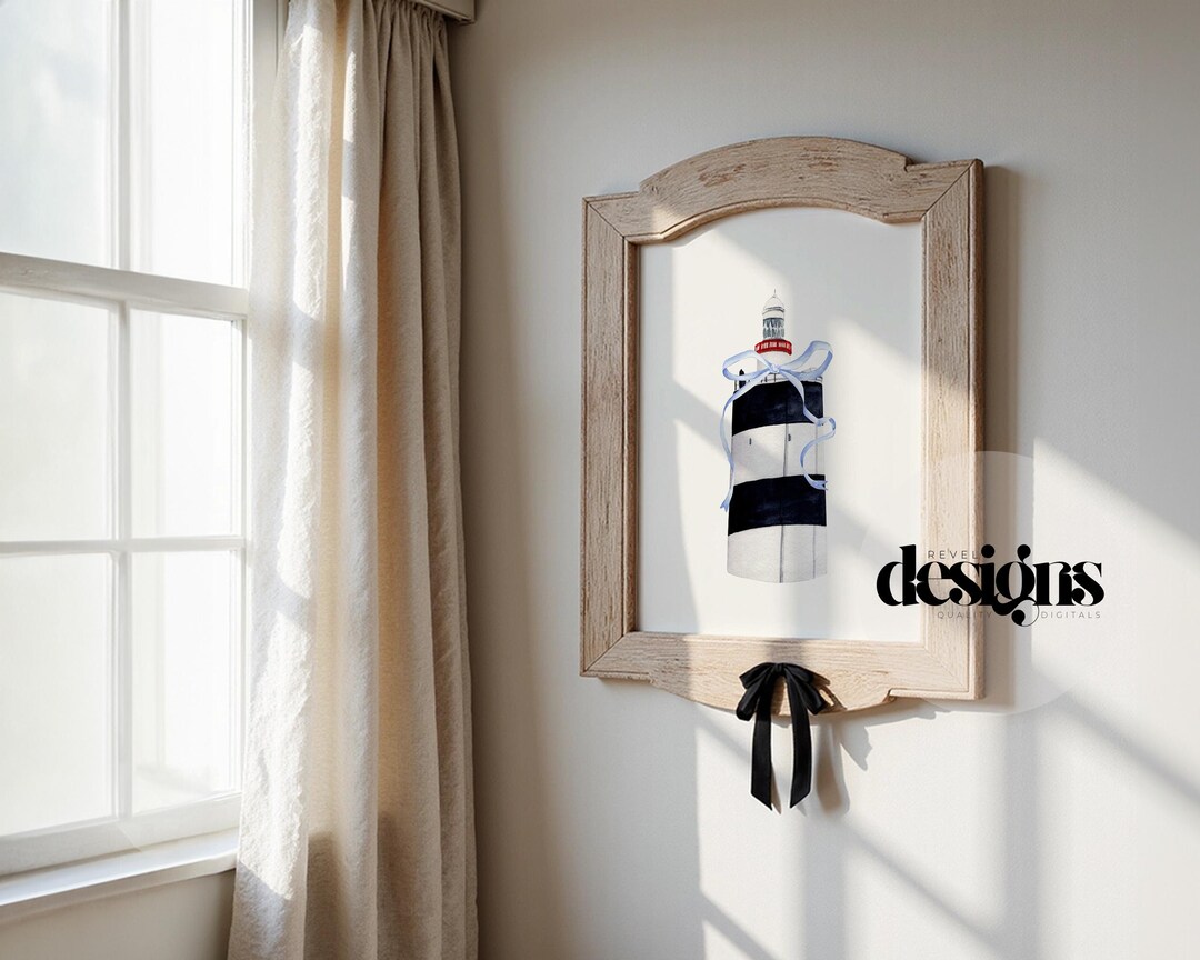 Coquette Lighthouse Art Print: Watercolor Nautical Decor (digital ...