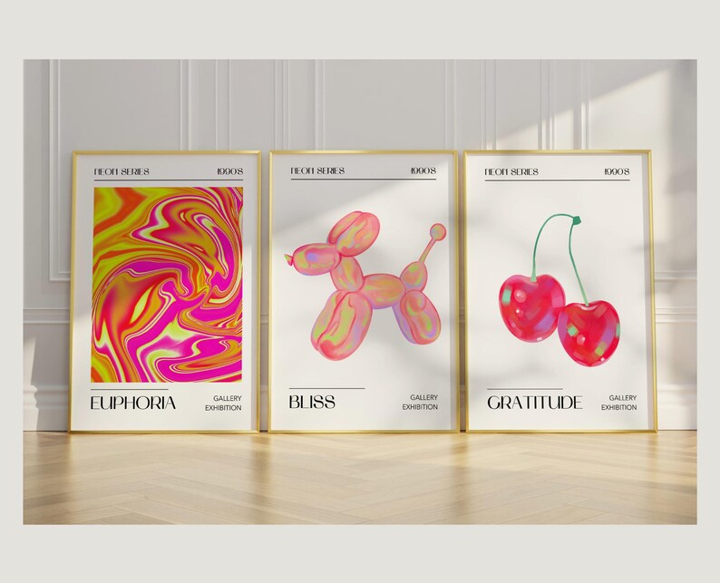 Vibrant Poster Set – Set of 3 | Neon 90s-inspired Gallery Exhibition ...