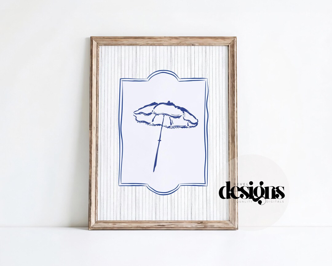 Coastal Beach Umbrella Art: Mediterranean Summer Print (digital ...